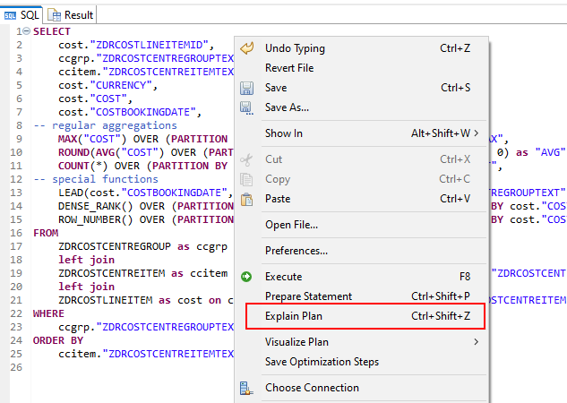 Performance analysis and optimization of SAP SQL